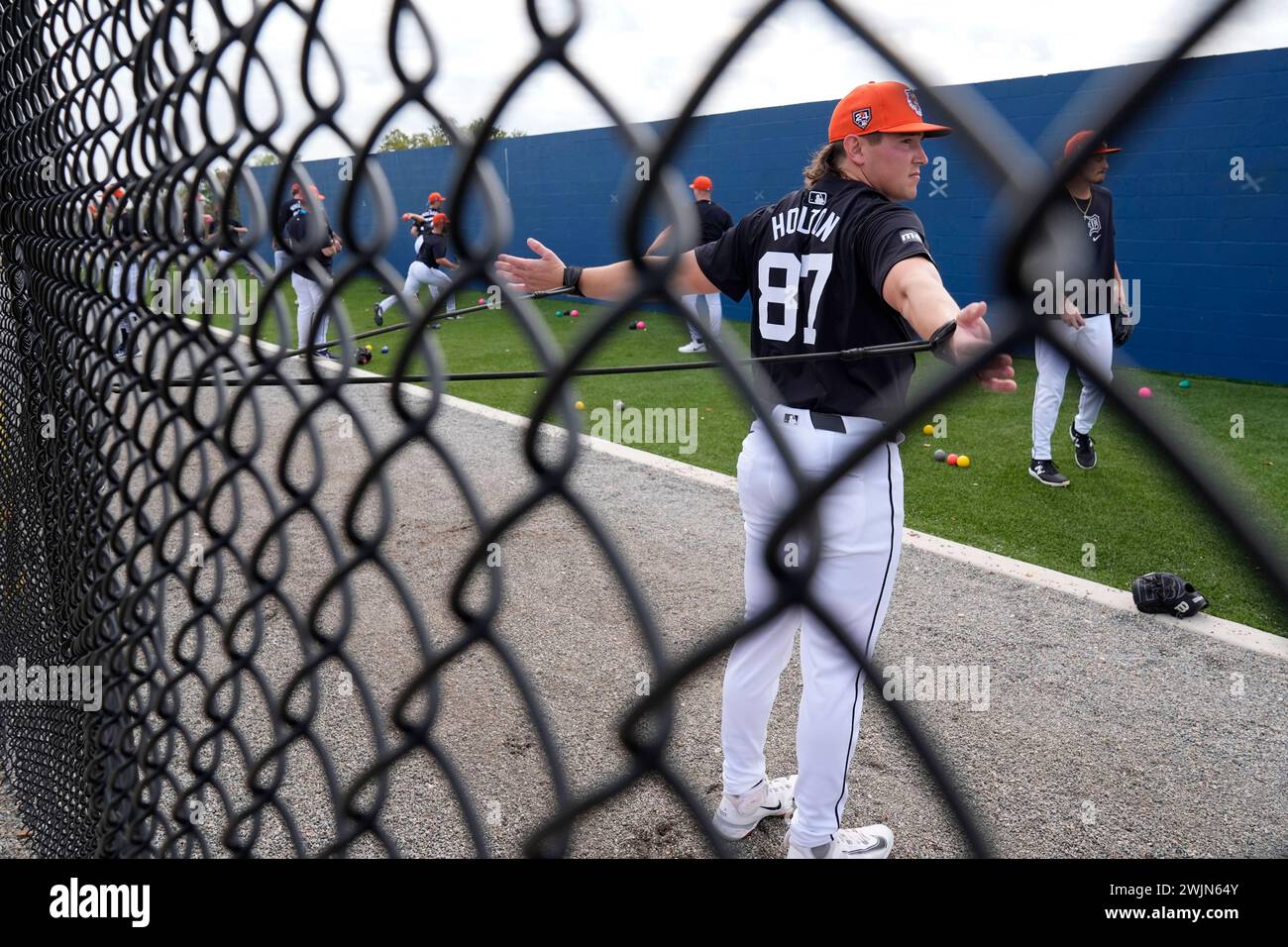 Detroit Tigers relief pitcher Tyler Holton (87) stretches during a ...