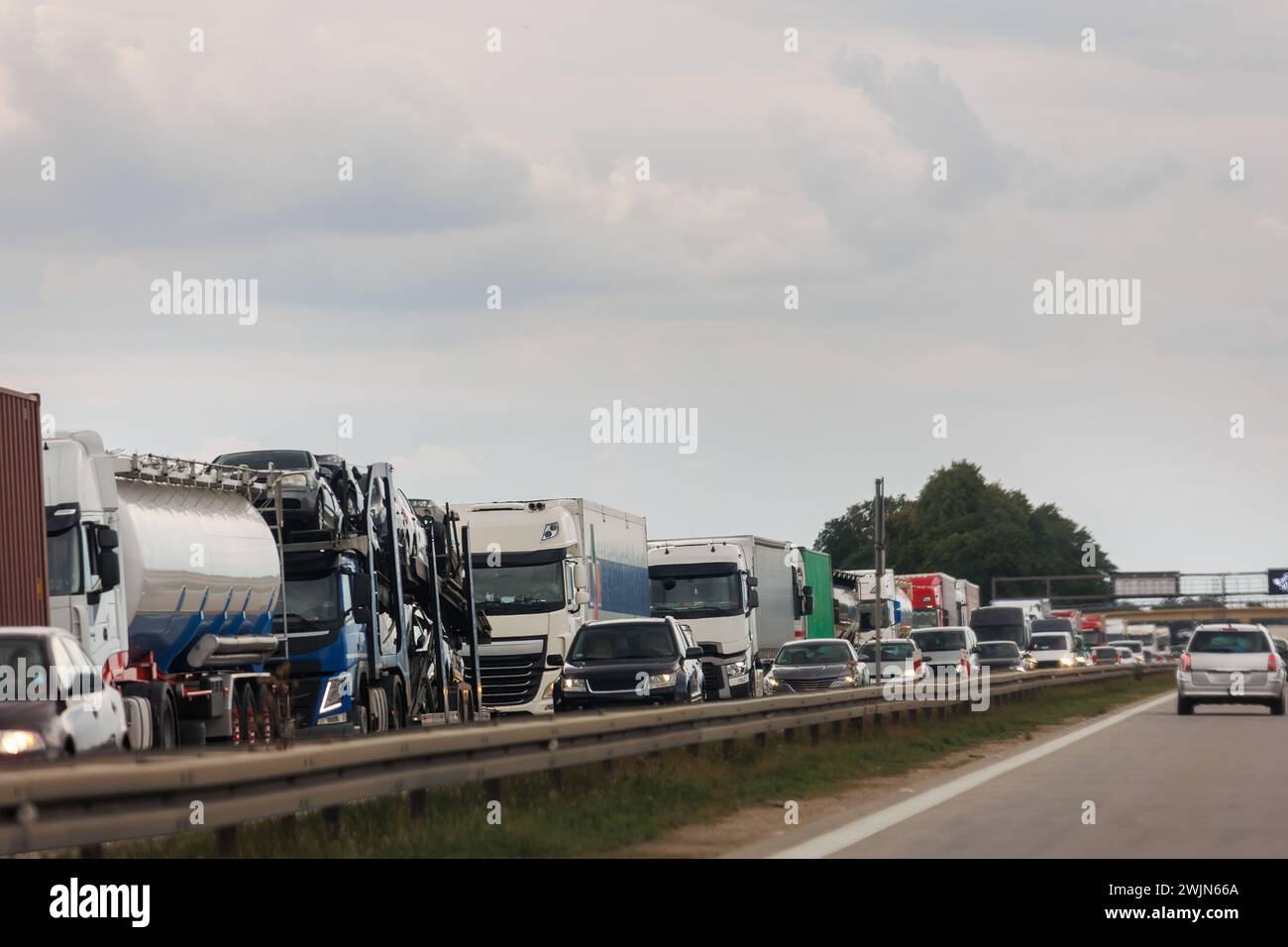 Queue of Trucks on Ukraine-Poland Border traffic jam at Sunset During ...