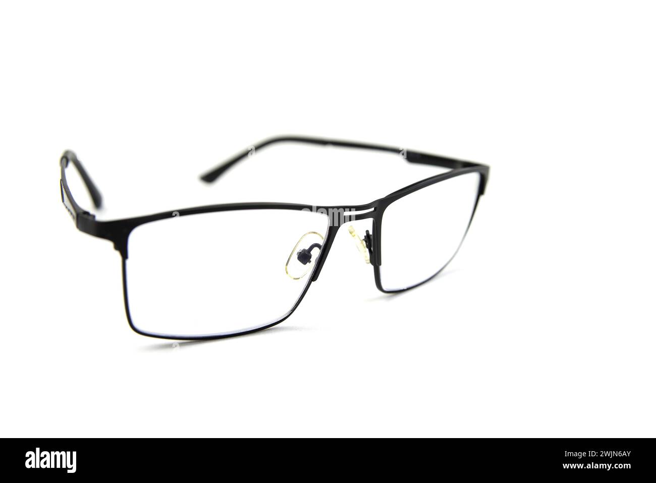 Black metal frame dioptric glasses on white background Stock Photo - Alamy