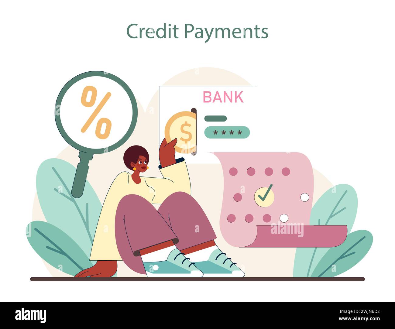 Credit Payments concept. Analyzing interest rates and timely repayments ...