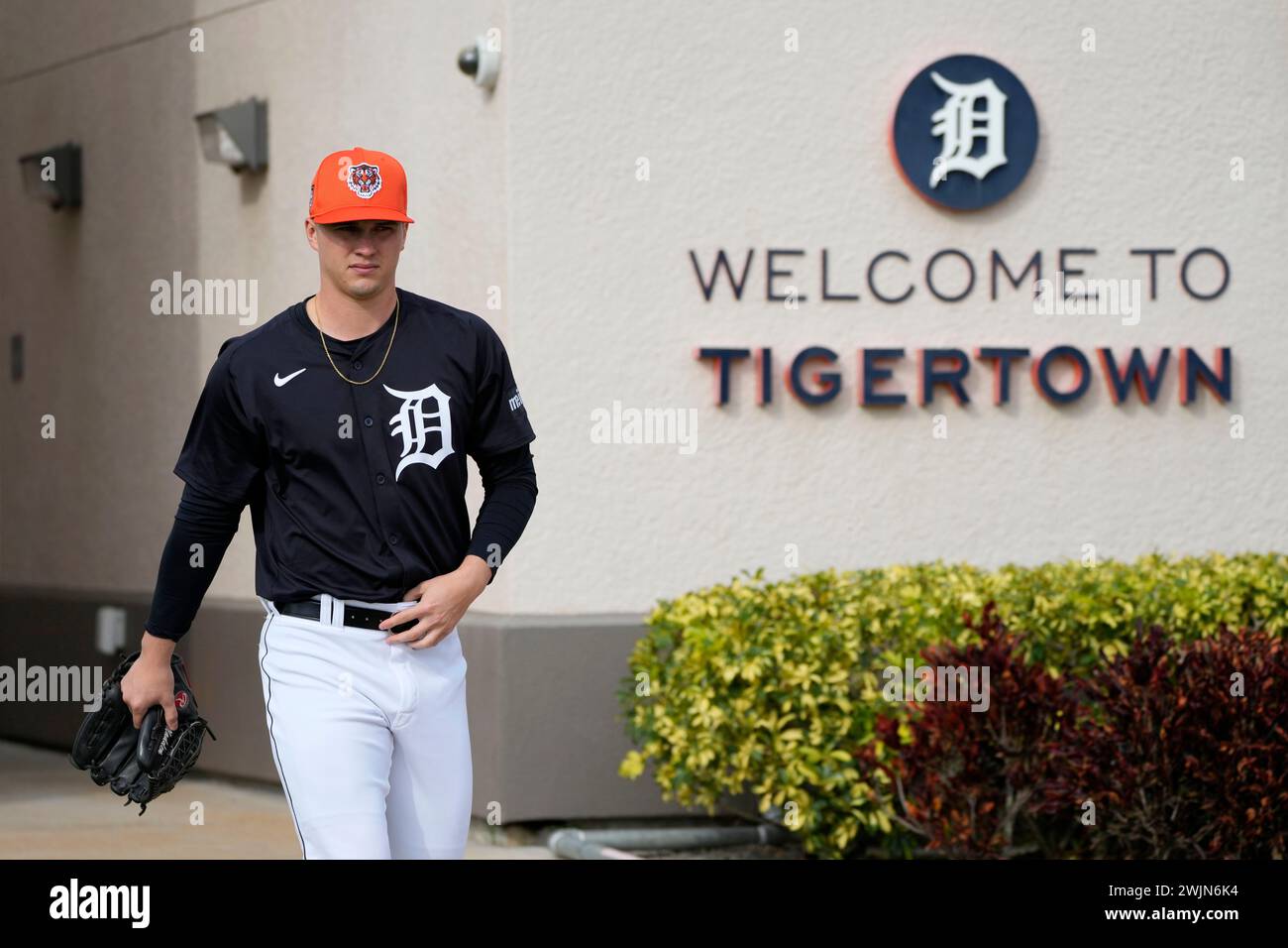 Detroit Tigers pitcher Ty Madden walks to a baseball spring training ...