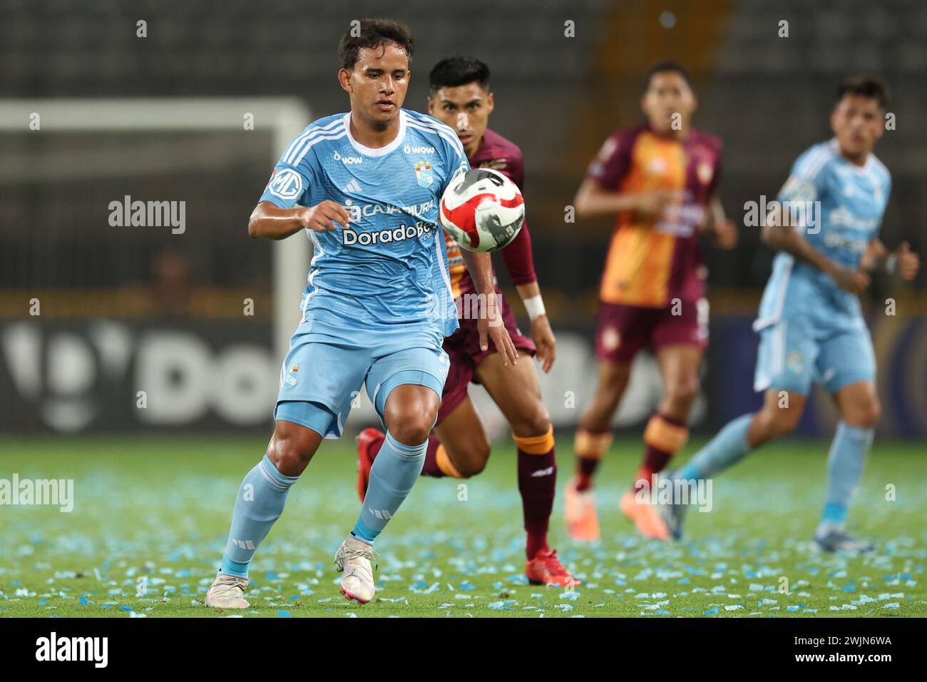 Lima, Peru. 15th Feb, 2024. Jhilmar Lora of Sporting Cristal during the ...