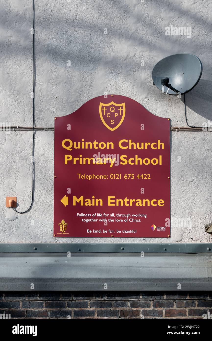 Quinton Church Primary School sign, Quinton, West Midlands, England, UK ...