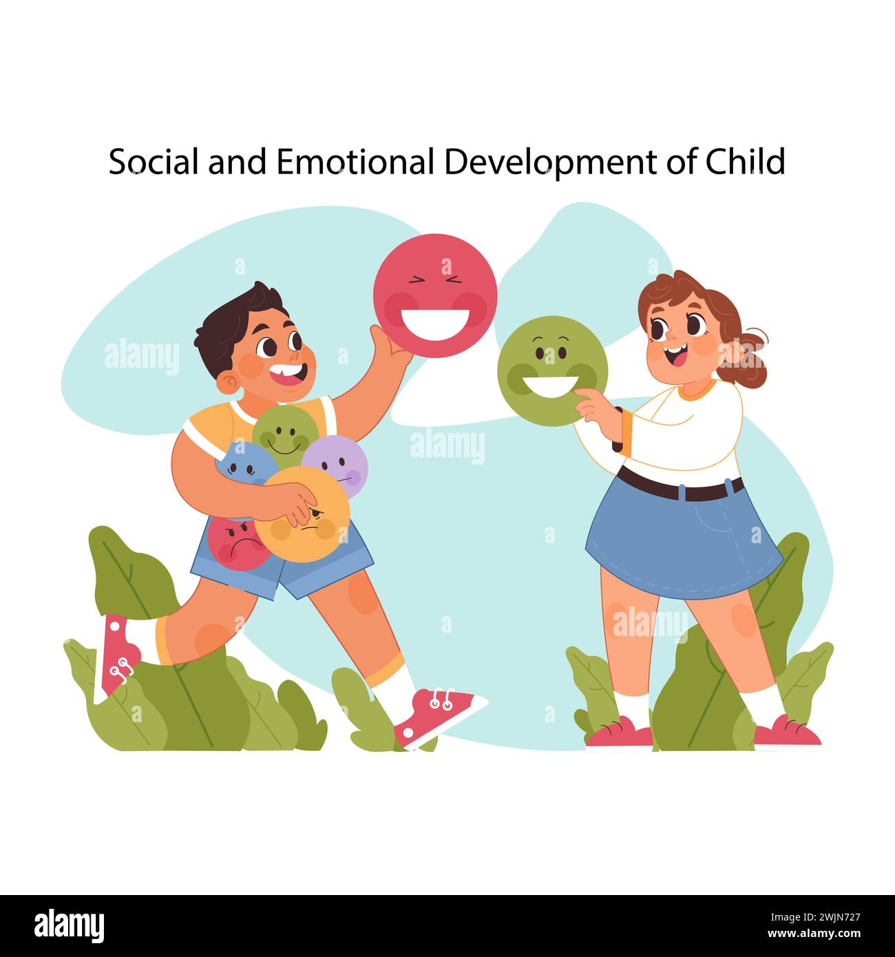 Emotional growth concept. Children expressing feelings with colorful ...