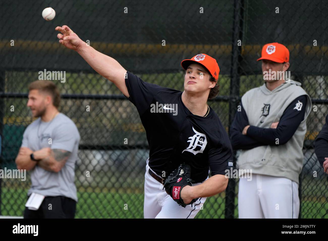 Detroit Tigers Pitcher Jackson Jobe Throws During A Baseball Spring