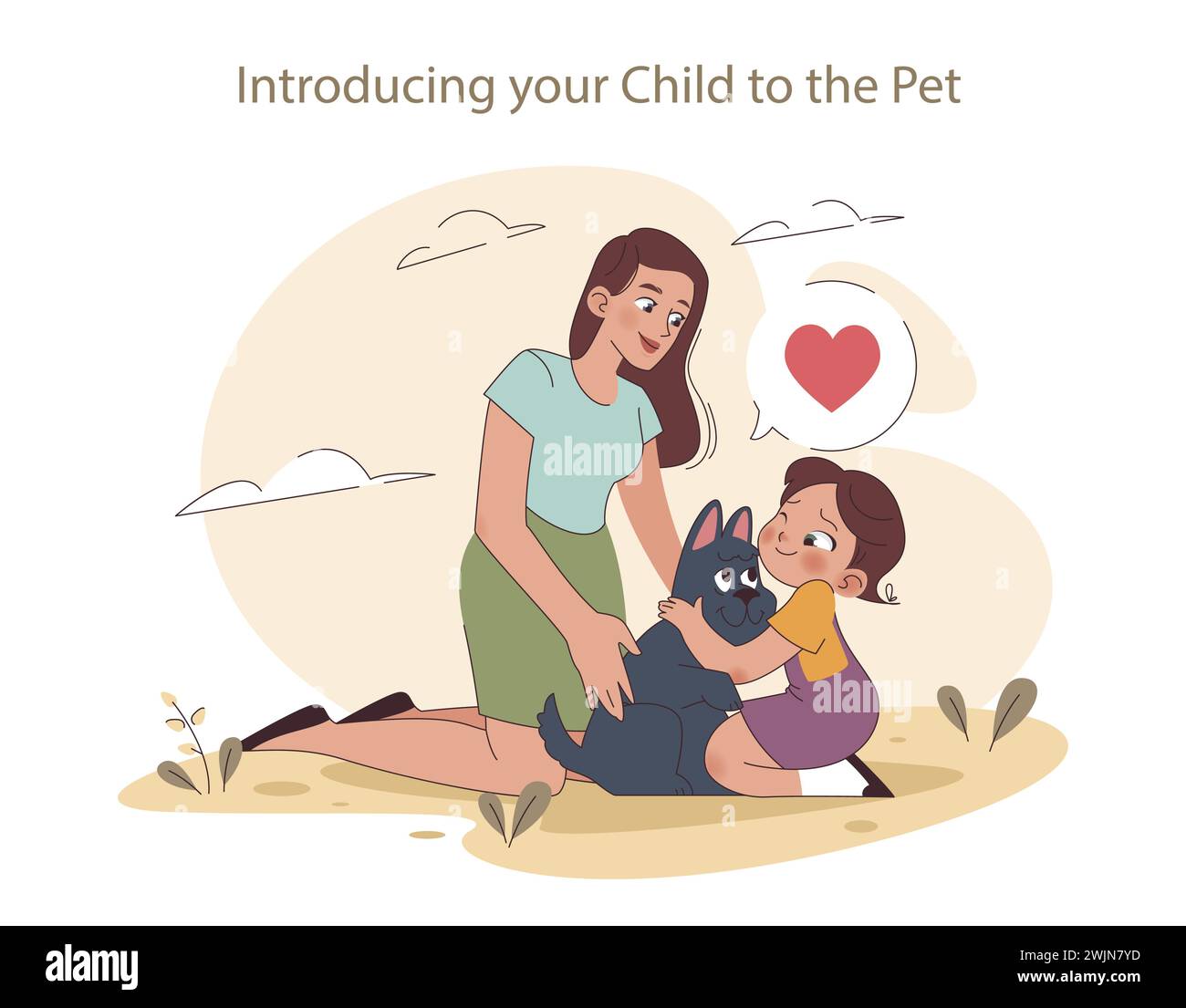 First Friendship concept. A mother watches her child lovingly embrace ...