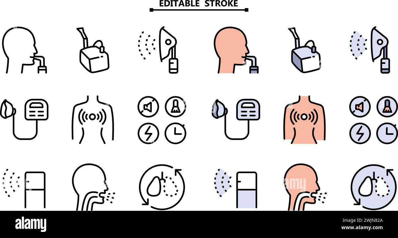 Nebulizer signs collection. Editable stroke. Medical equipment for ...