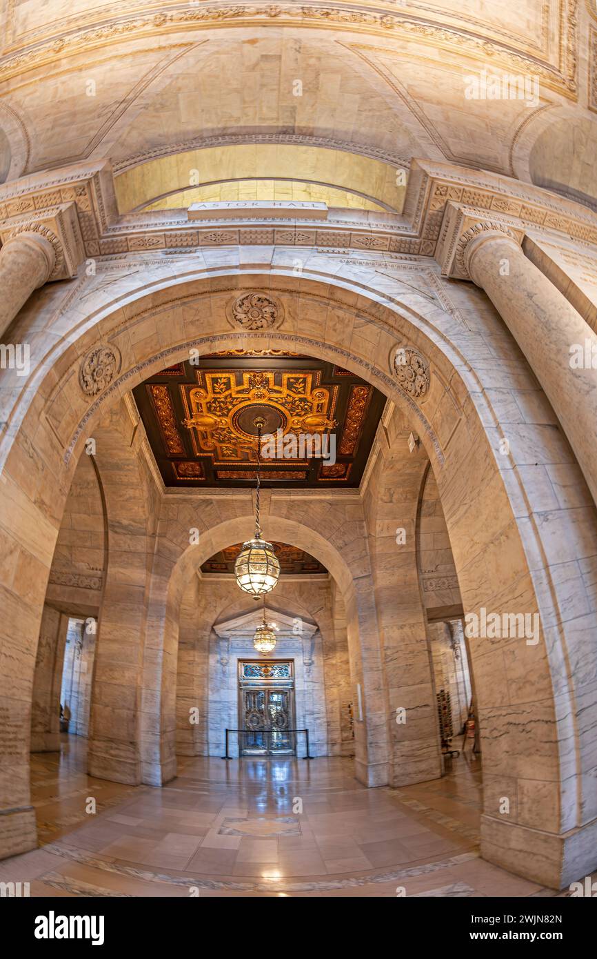 NEW YORK, USA-MARCH 7,2020:View of the interior of Public Library.With ...