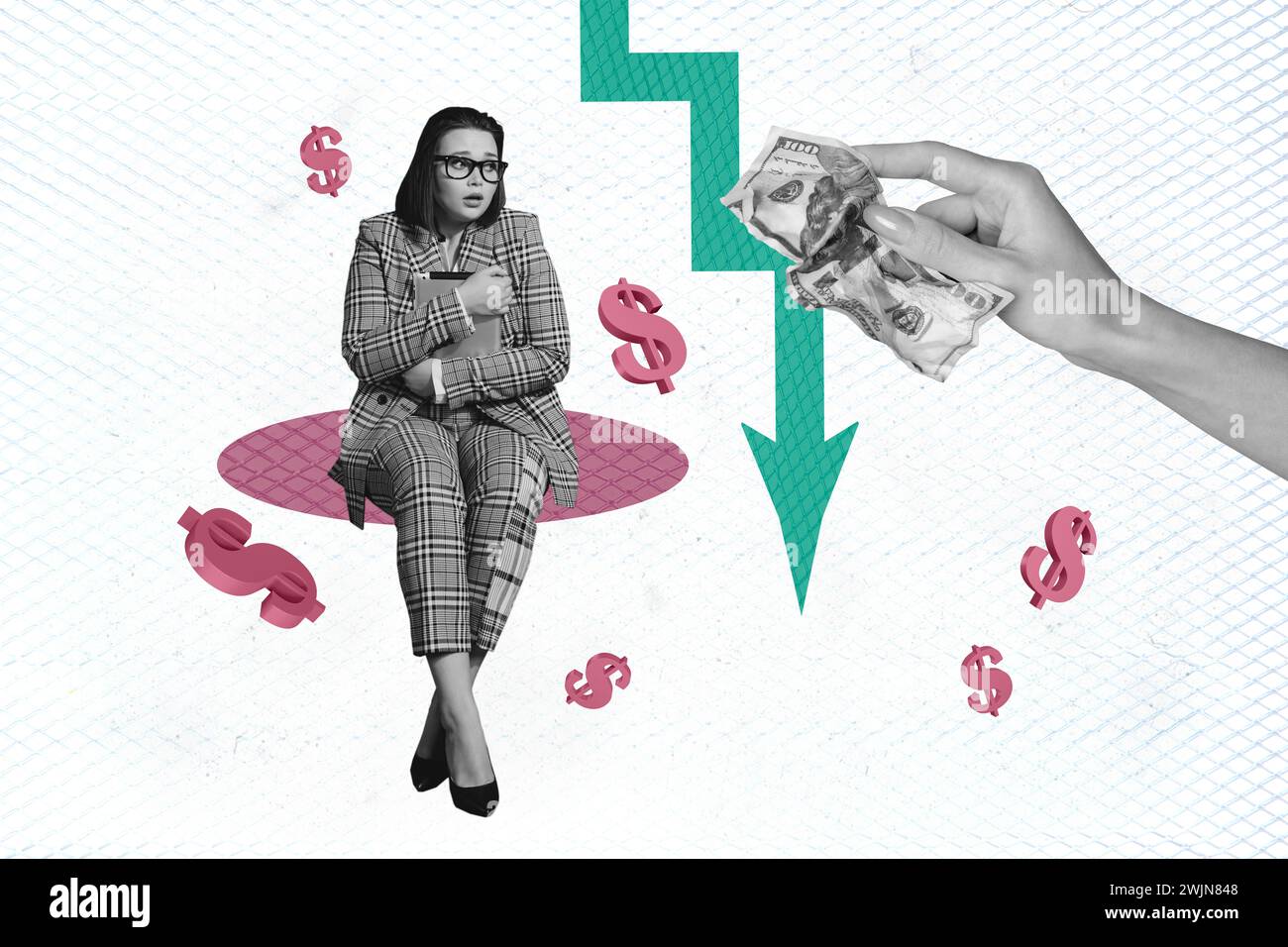 Photo sketch collage picture of stressed lady fired because of ...