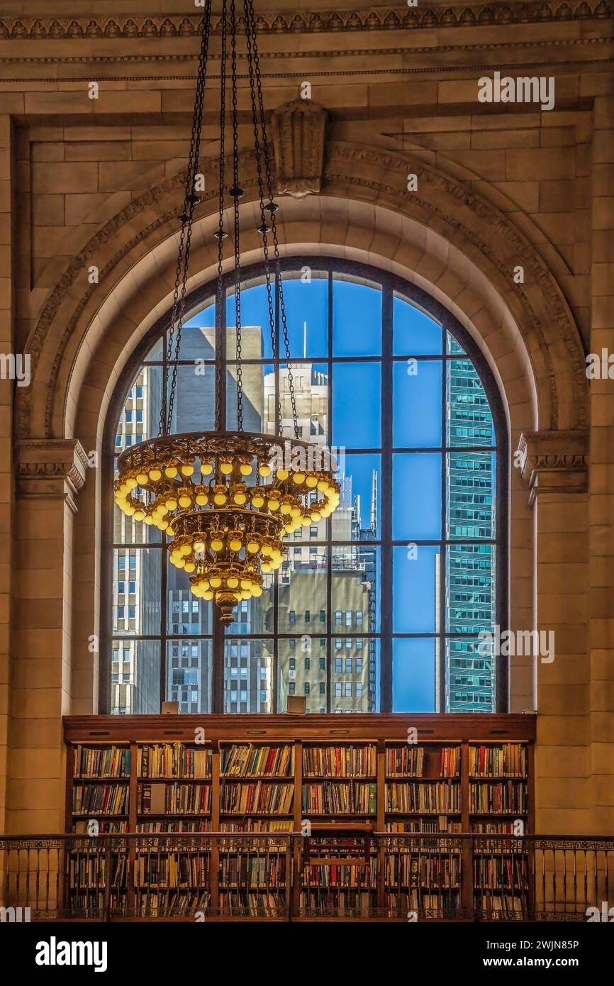 NEW YORK, USA-MARCH 7,2020:View of the interior of Public Library.With ...