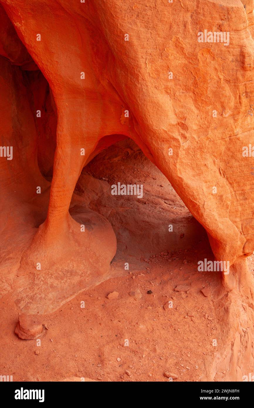 Small arches in the colorful eroded Aztec sandstone of Valley of Fire ...