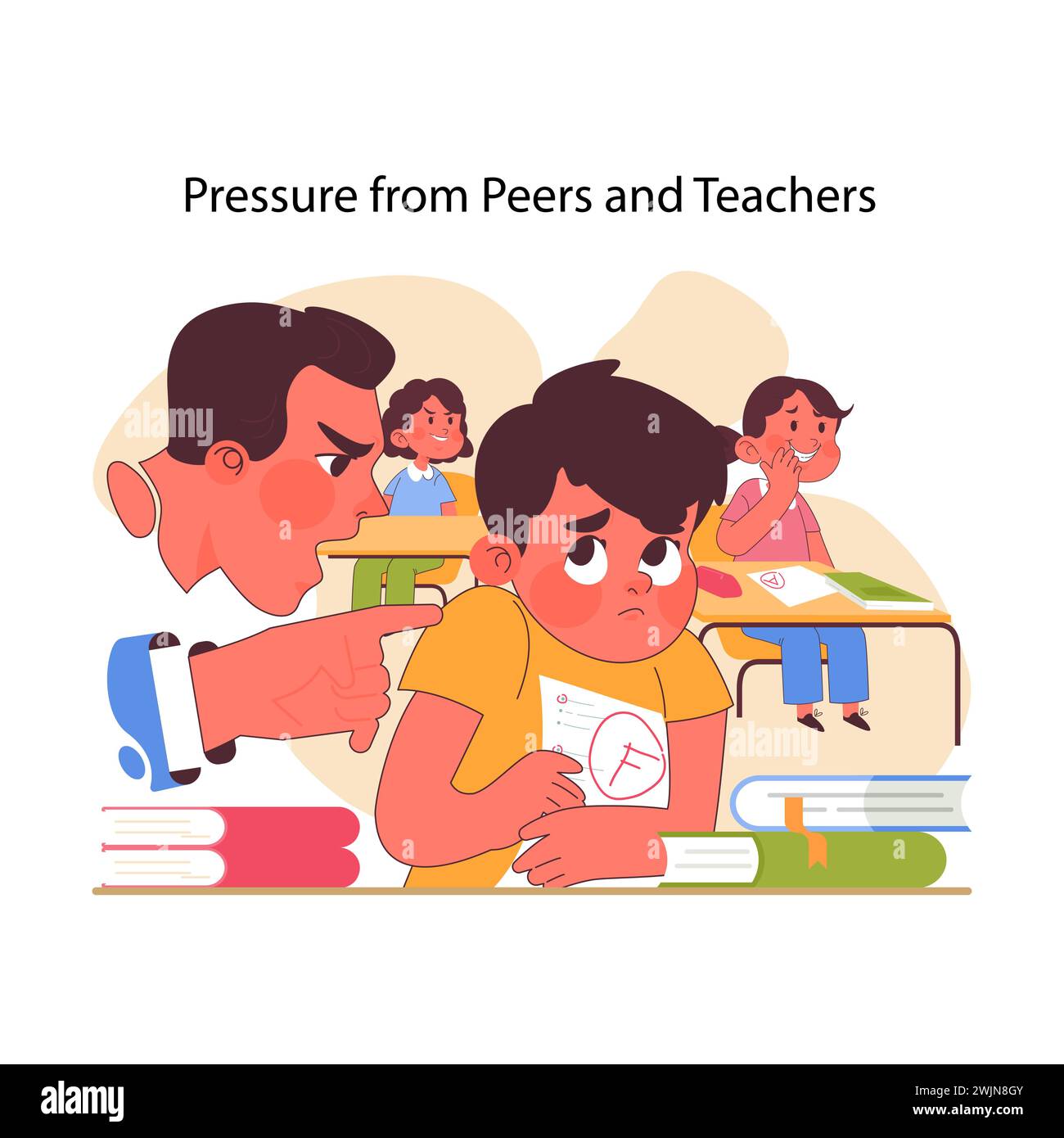 Educational stress concept. Student endures weight of expectations from ...