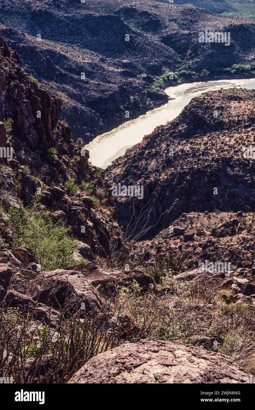View from Texas FM Road 170 of the Rio Grande River as it flows through ...