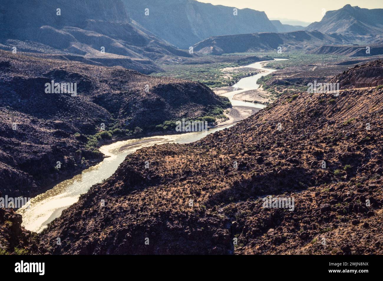 View from Texas FM Road 170 of the Rio Grande River as it flows through ...