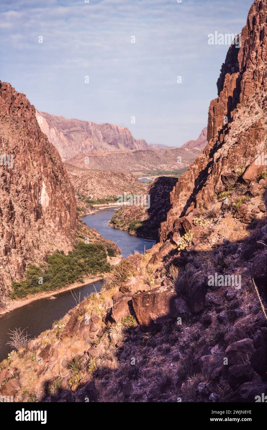 View from Texas FM Road 170 of the Rio Grande River as it flows through ...