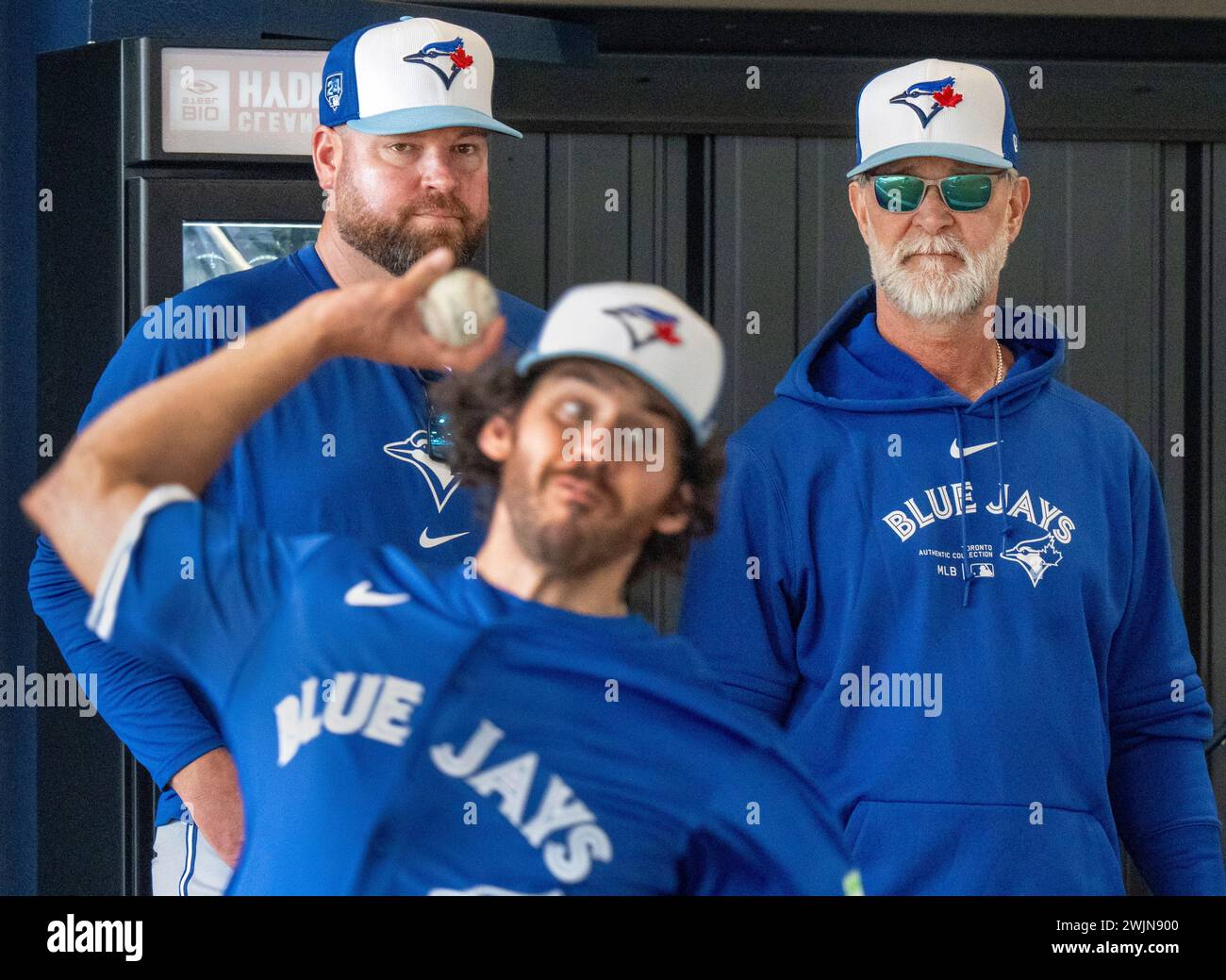 Toronto Blue Jays manager John Schneider, left, and bench coach Don ...