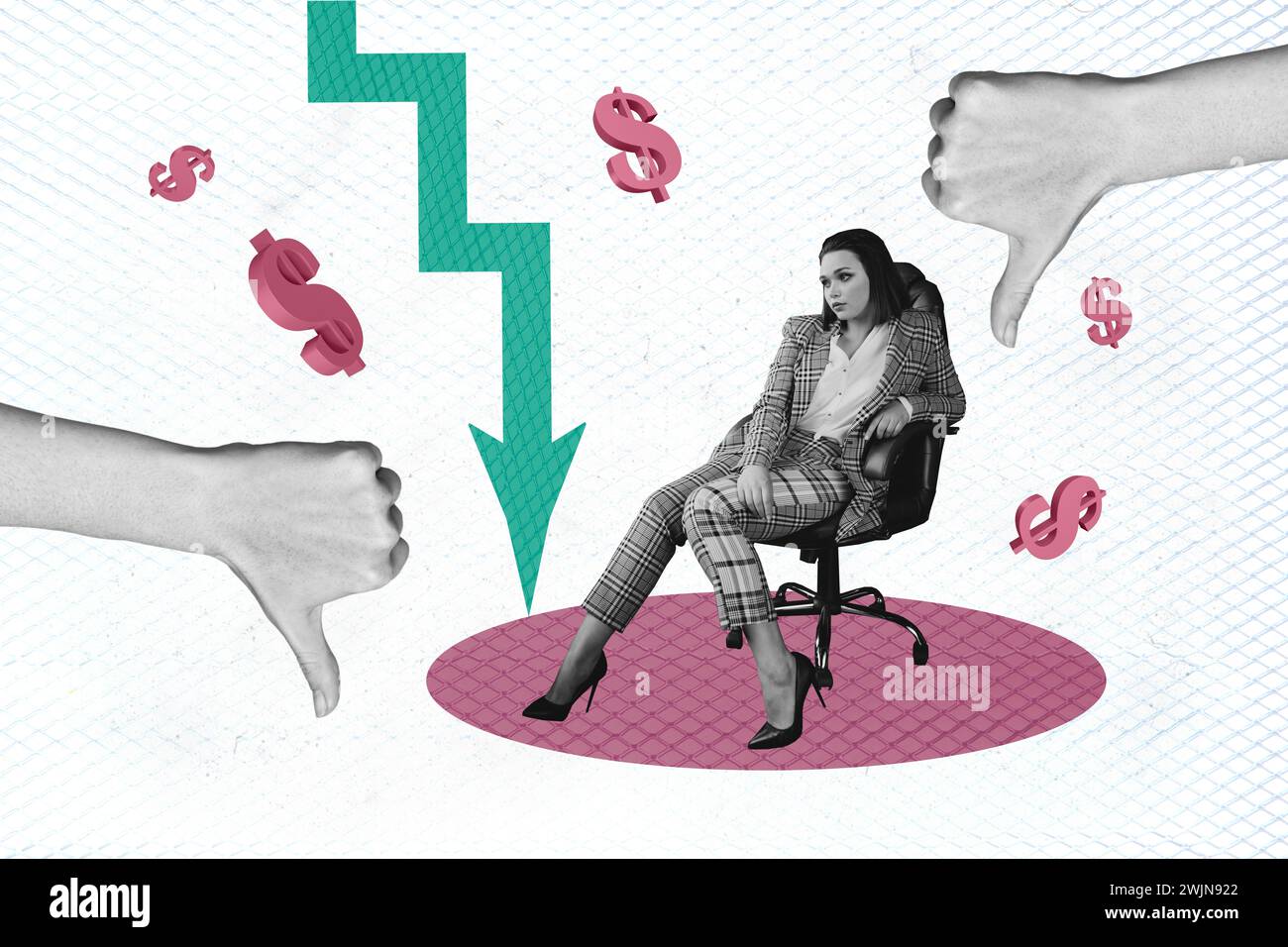 Photo collage artwork picture of stressed depressed lady having working ...