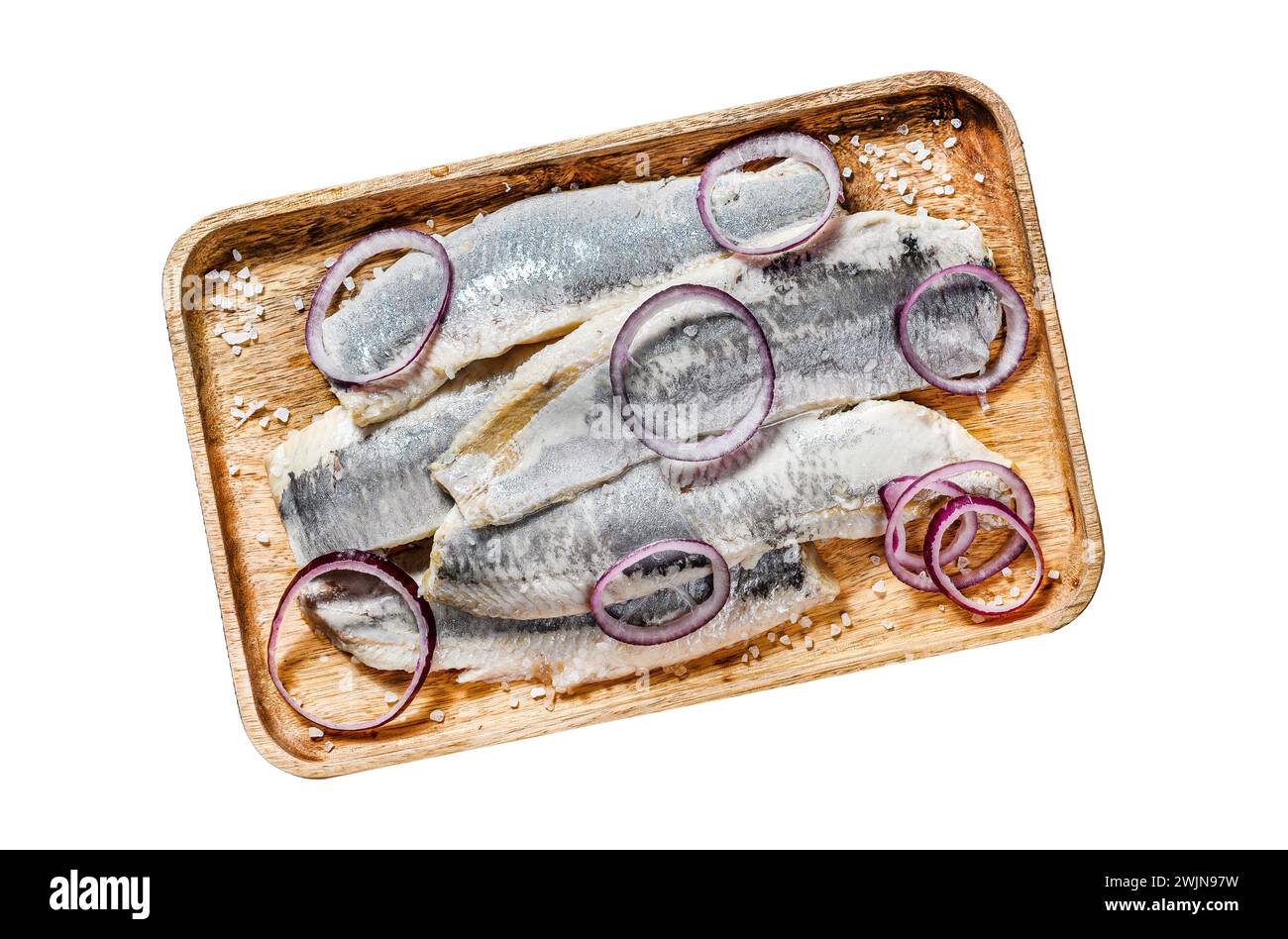 Traditional Dutch food herring with red onion. New season of herring ...