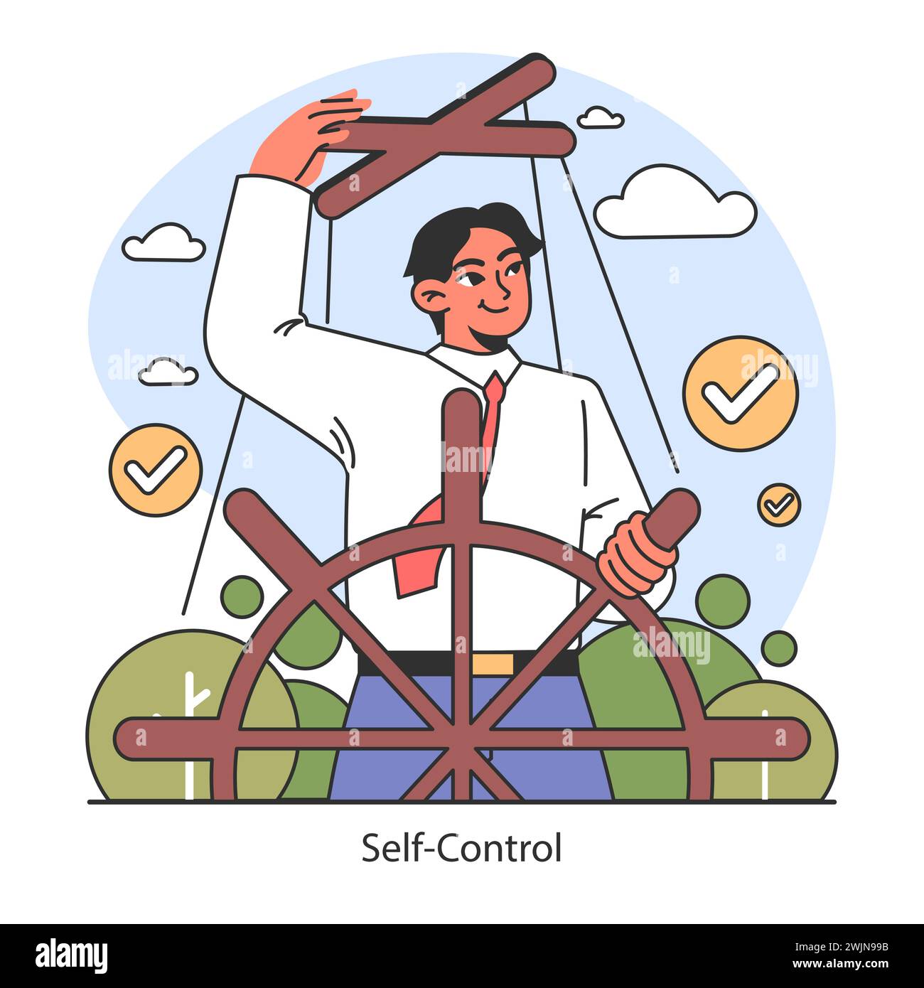 Dopamine fasting concept. Portrays a man steering his life with ...