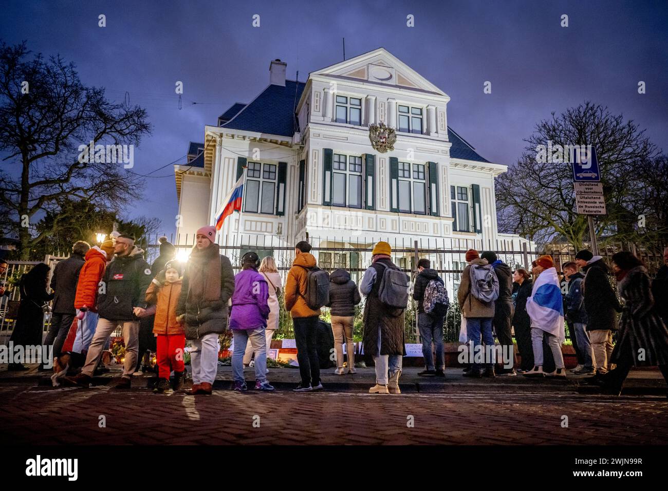 THE HAGUE - People gather at the Russian embassy in The Hague to hold a ...