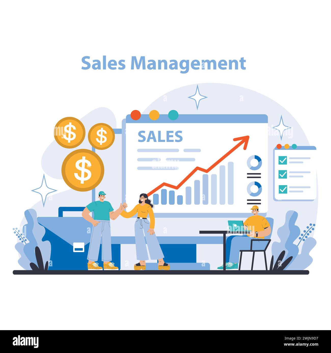 Sales management concept. Team analyzing financial growth through ...