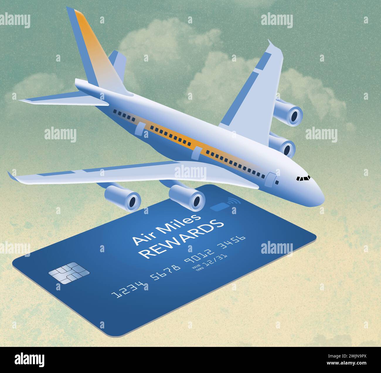 An air miles reward credit card is seen isolated on a sky background ...