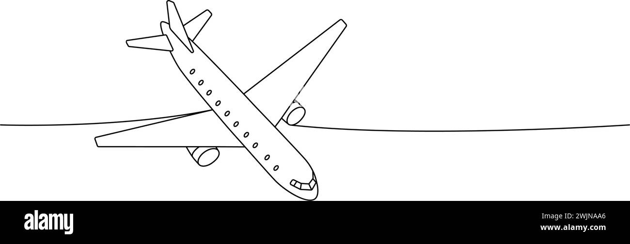 Jet airplane, air transport one line continuous drawing. Different air ...