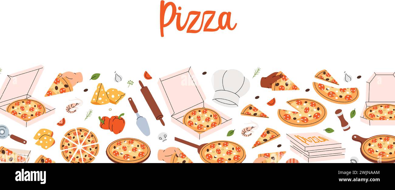 Traditional pizza horizontal banner. Traditional italian fast food ...