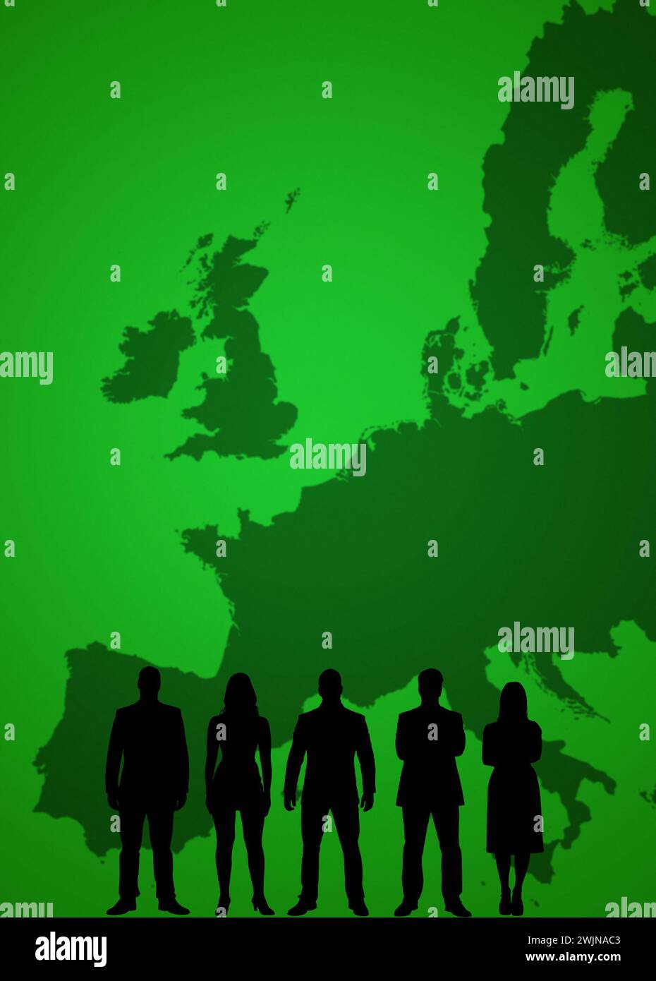 people silhouettes and green map of Europe Stock Photo - Alamy