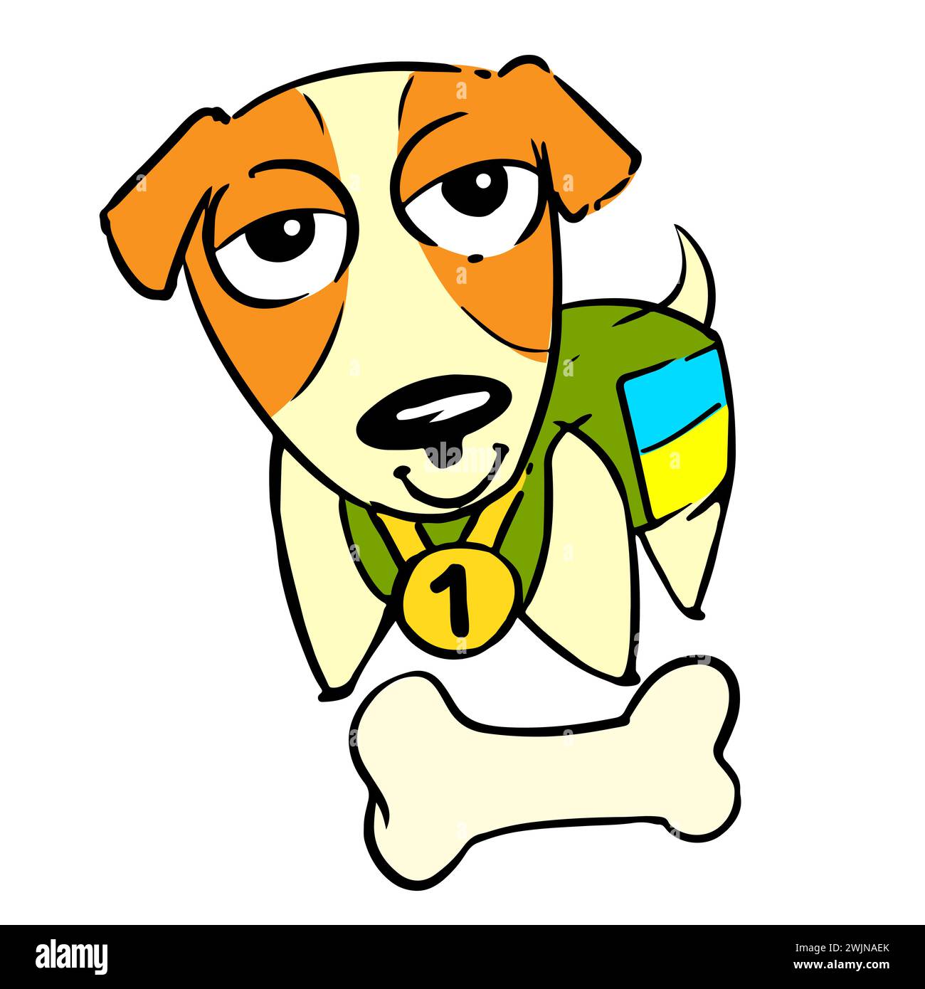 Dog Patron with a gold medal and a bone on the white screen Stock ...