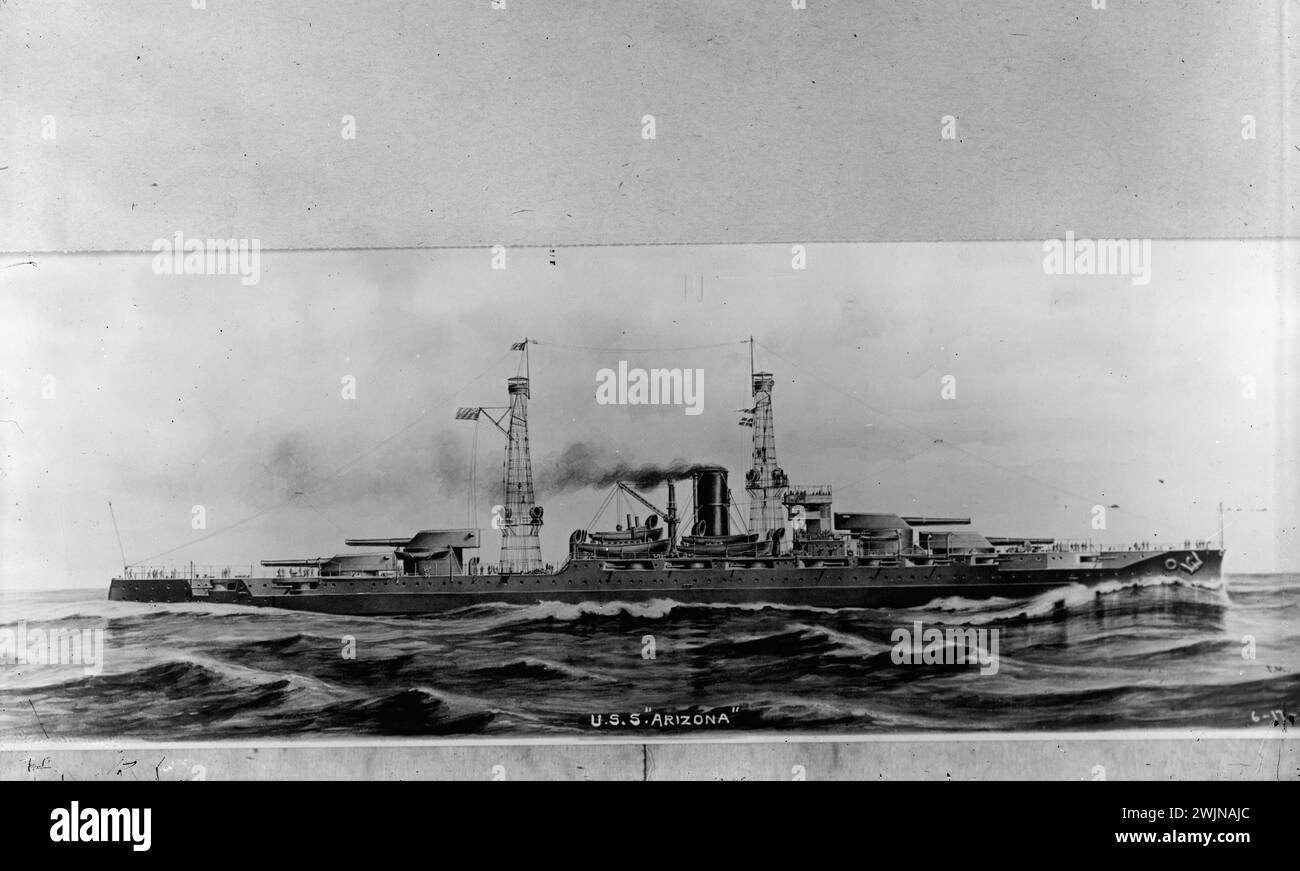 USS Arizona illustration, c 1916 - Harris & Ewing, photographer Stock ...