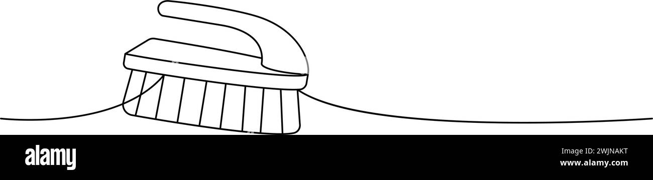 Cleaning brush, handle brush one line continuous drawing. Cleaning ...