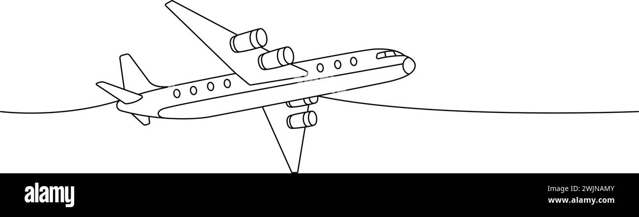 Passenger aircraft, air transport one line continuous drawing ...