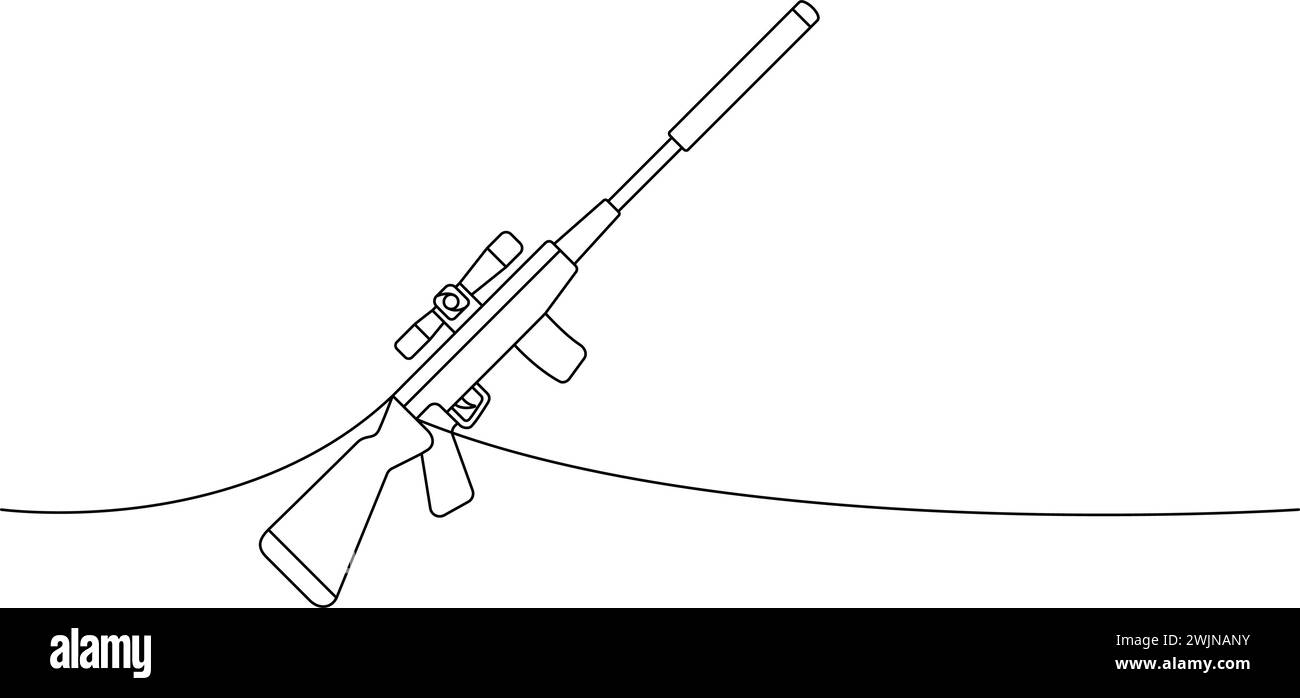 Sniper rifle, modern sniper firearm one line continuous drawing ...