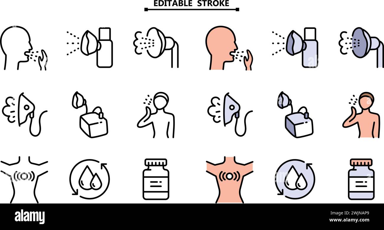 Vector set of nebulizers of different types. Editable stroke. Vector ...