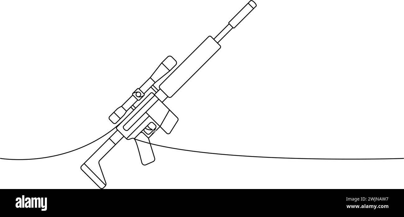 Sniper rifle, tactical assault rifle one line continuous drawing. Various modern weapons ...