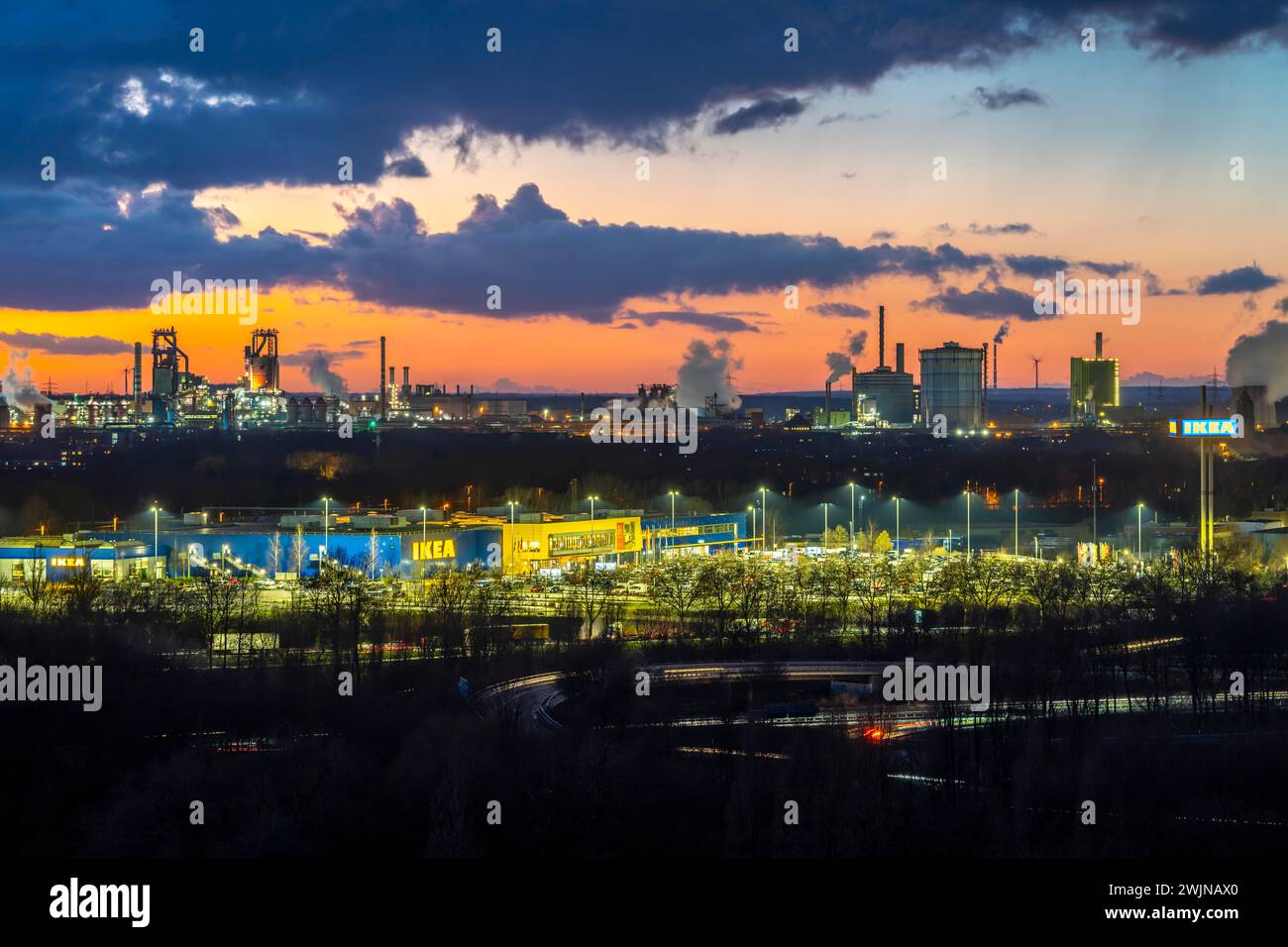 Skyline of the steel location Duisburg, Thyssenkrupp Steel Europe, in ...