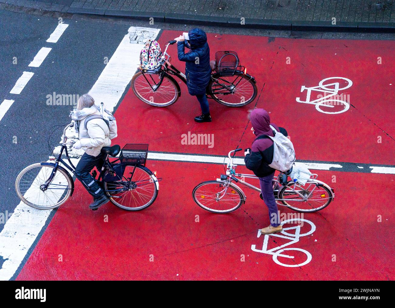 Bicycle lane, space for cyclists at a traffic light crossing, marked ...