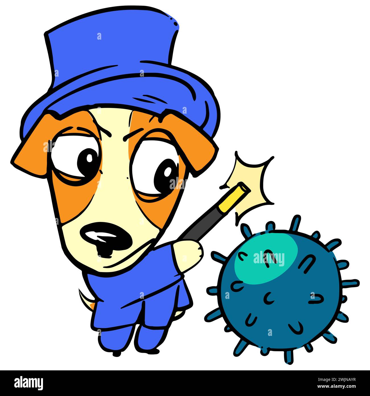 Dog Patron in blue wizard's suit and mine on white background Stock ...