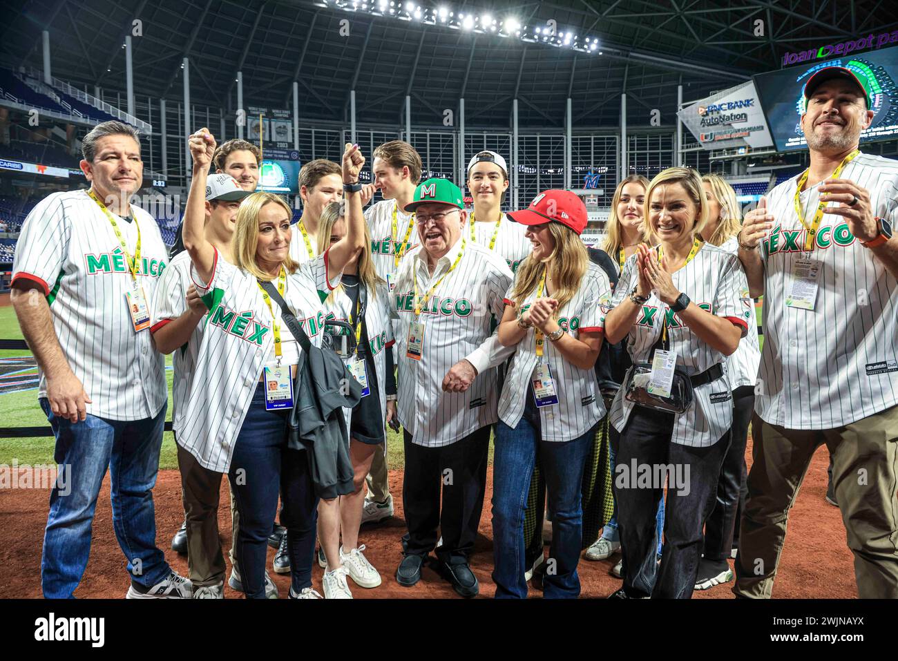 MIAMI, FLORIDA - FEBRUARY 2: Enrique Mazón throwing the first ball ...