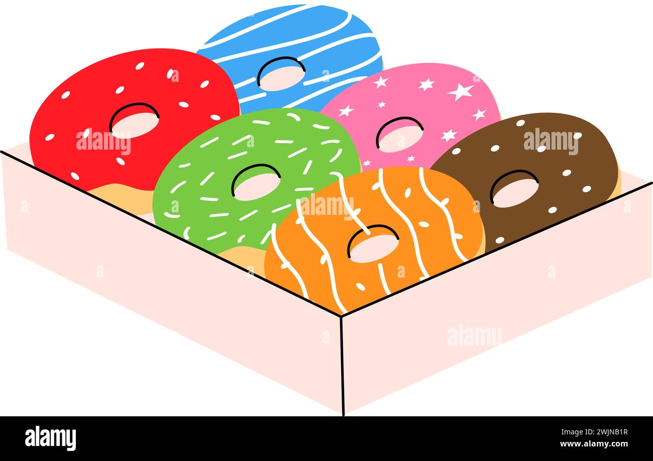 Glazed donuts in box. Bakery sweet pastry food. Vector illustration ...