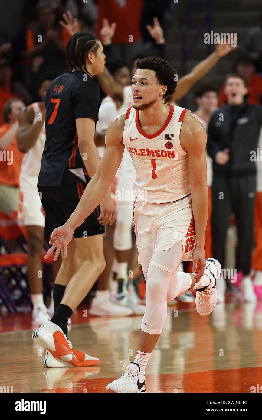 CLEMSON, SC - FEBRUARY 14: Clemson Tigers guard Chase Hunter (1) during ...
