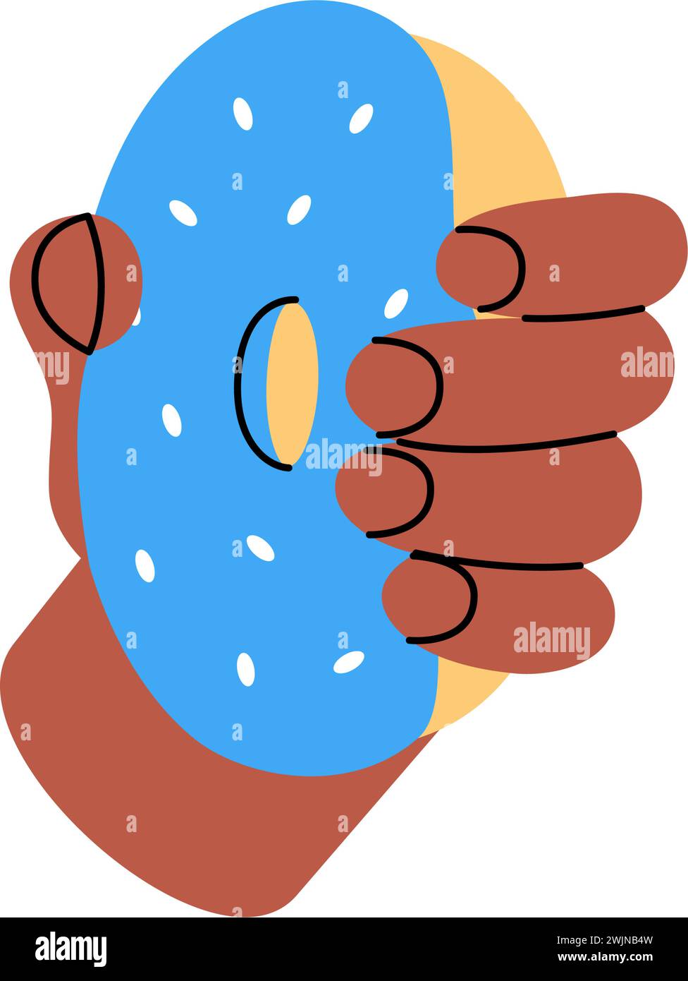 Hand holding a donut. Bakery sweet pastry food. Vector illustration ...