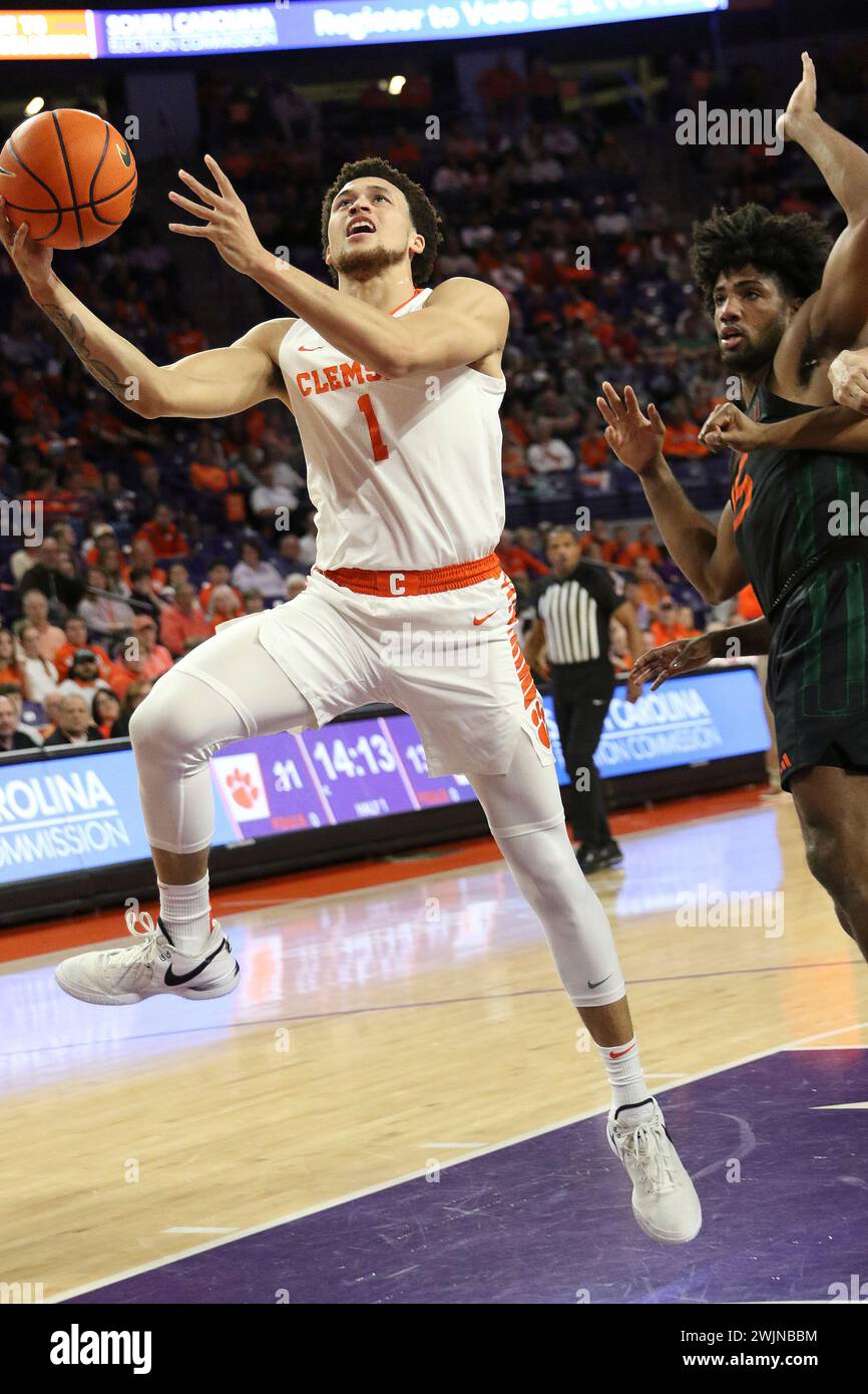 CLEMSON, SC - FEBRUARY 14: Clemson Tigers guard Chase Hunter (1) during ...