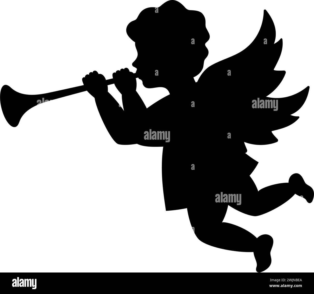 Cherub blowing trumpet. Cherub silhouette. Valentine's day. Love symbol ...