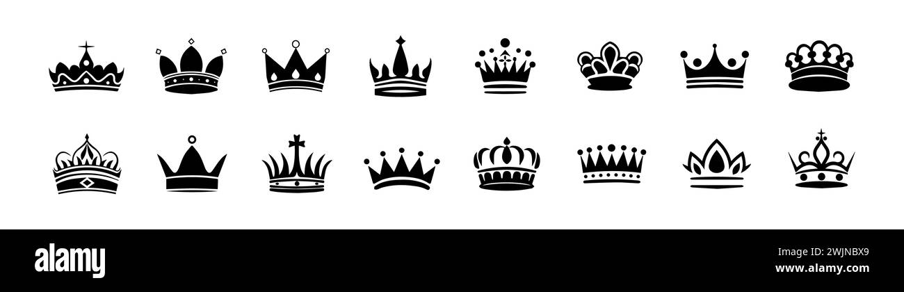 Crown icons set. Simple, black silhouettes of royal crowns. Vector ...