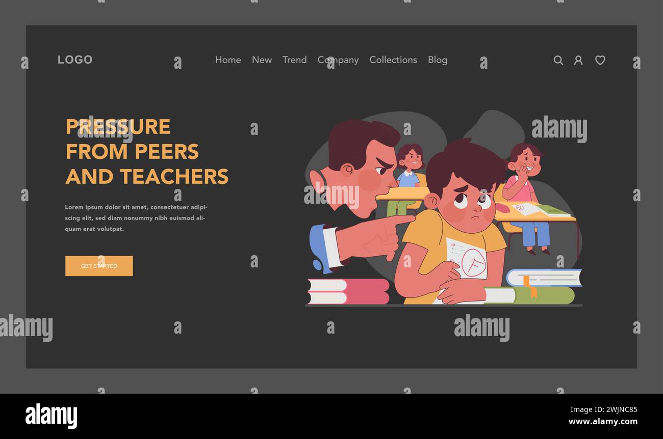 Educational stress web or landing. Student endures weight of ...