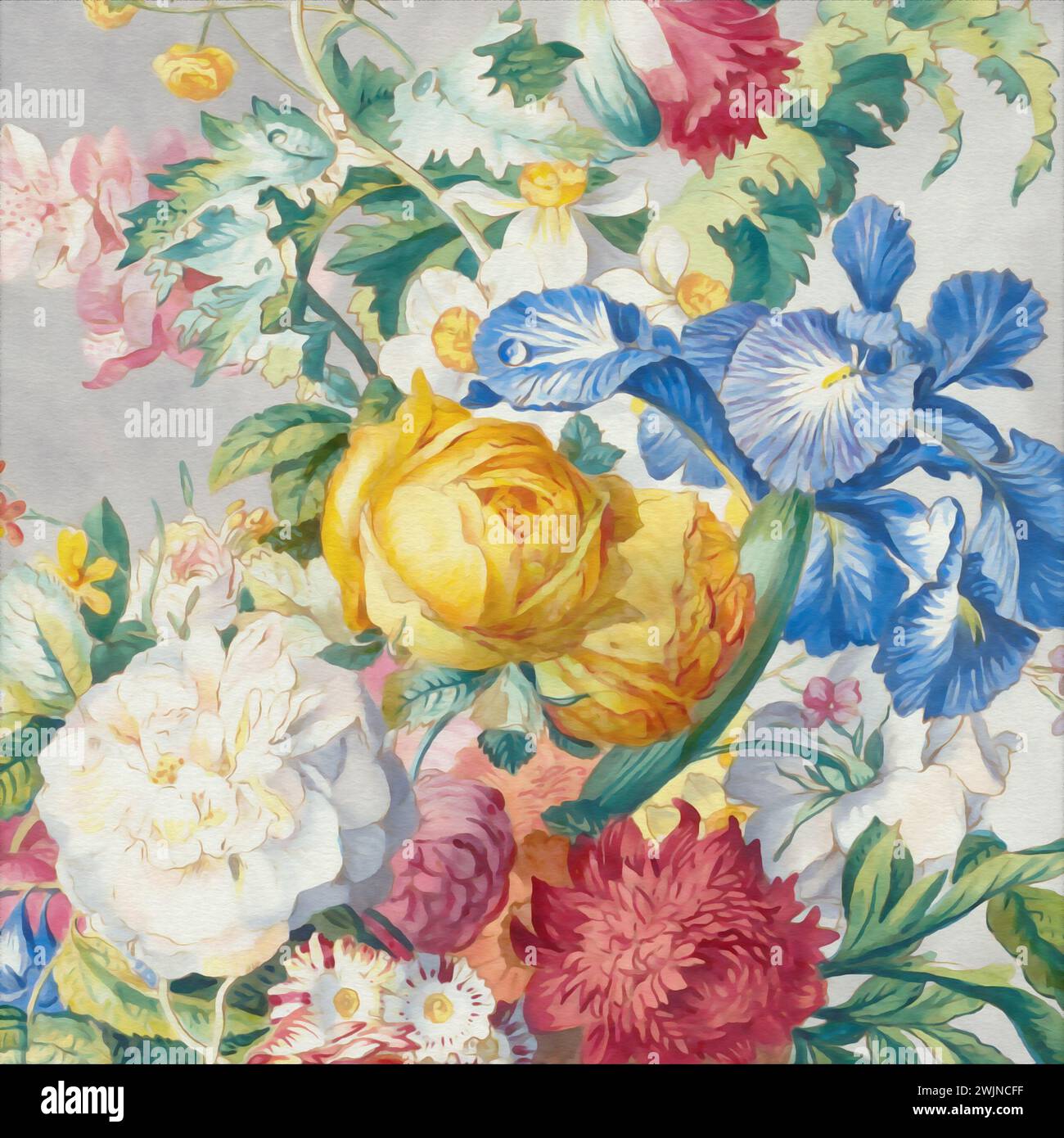 Digital floral design on a textured background. Colorful Flowers with a ...