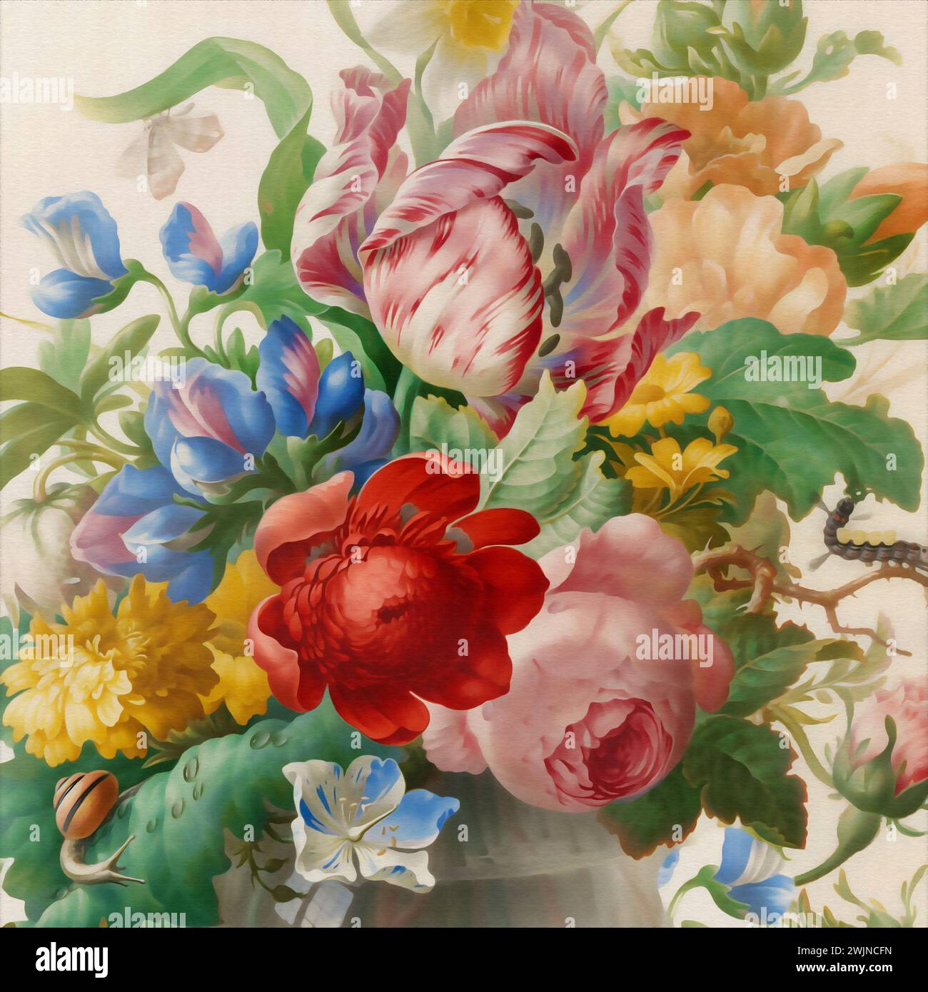 Digital floral design on a textured background. Colorful Flowers with a ...