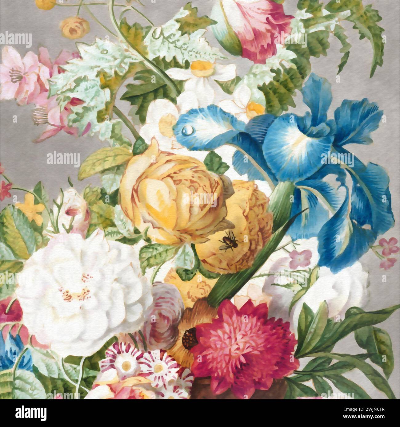 Digital floral design on a textured background. Colorful Flowers with a ...